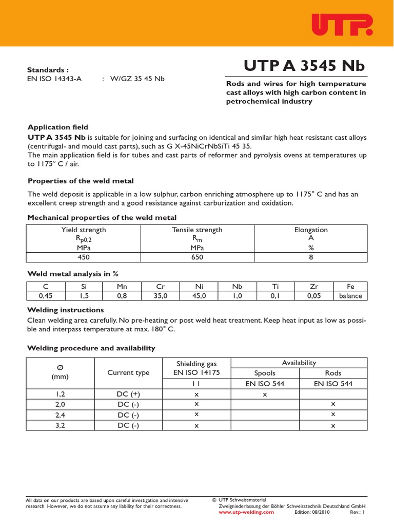 UTP A 3545 NB PDF | PDF | Welding | Construction