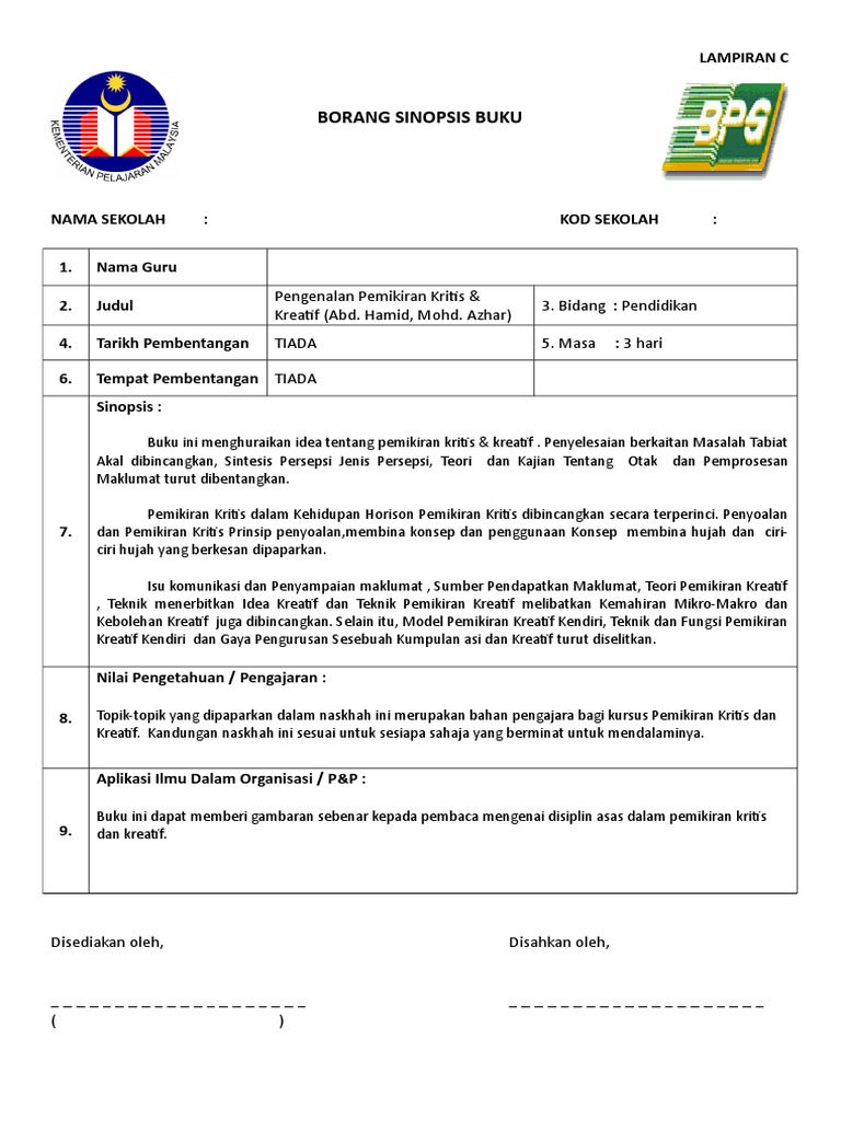 Borang Sinopsis Buku LDP | PDF