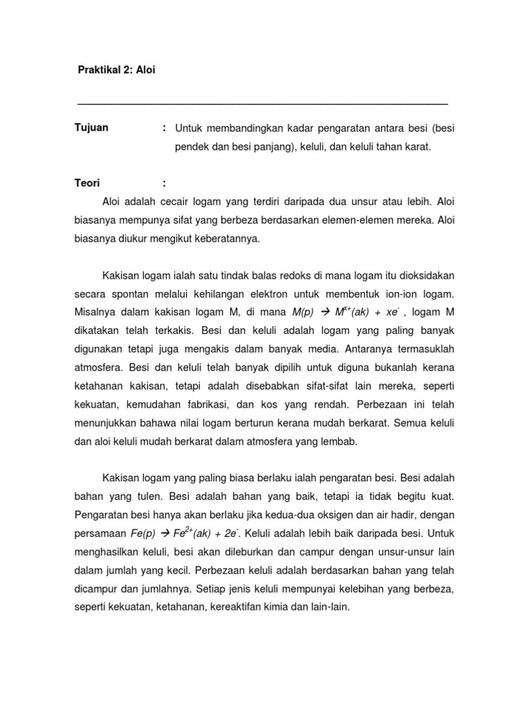 Laporan Amali 10 Aloi Pengaratan | PDF