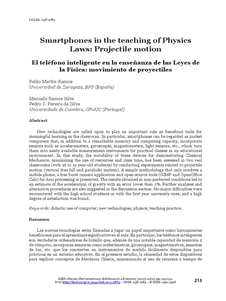 Using Smartphones for Teaching Projectile Motion | PDF | International ...