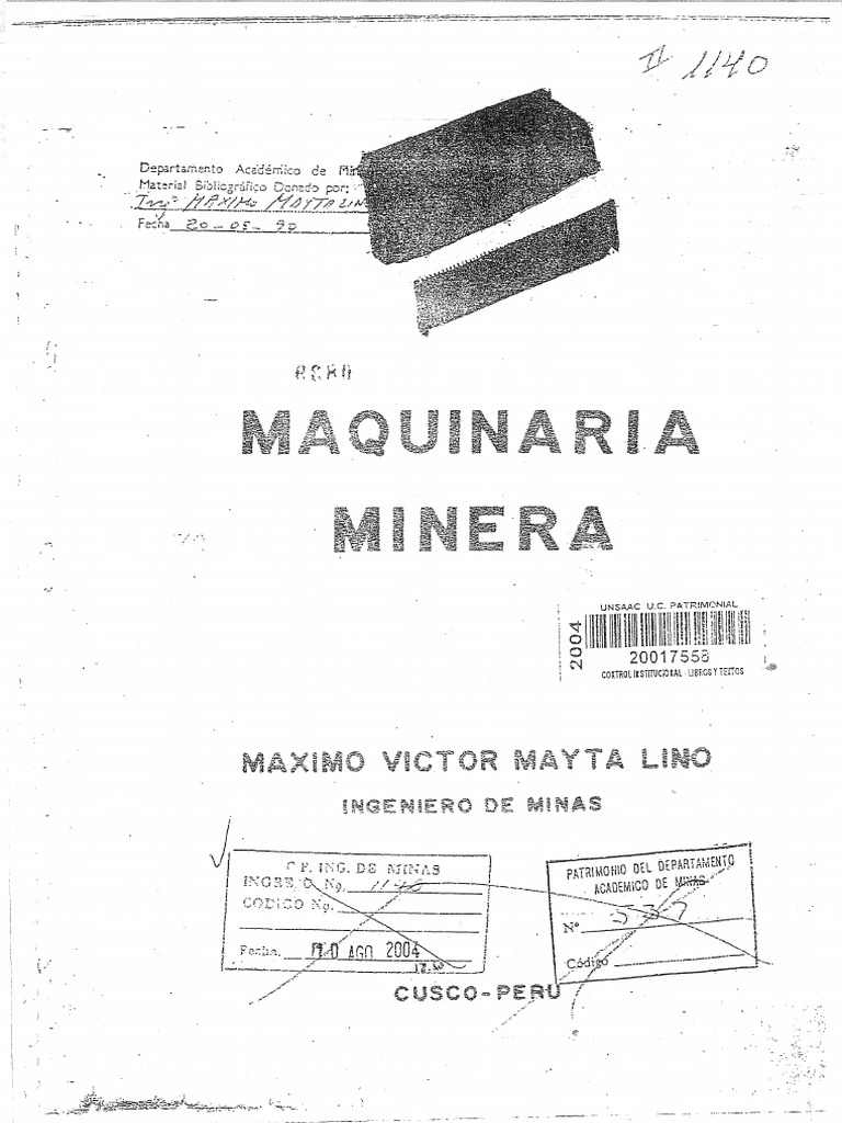 Maquinaria Minera Maximo Victor Mayta 2 | PDF