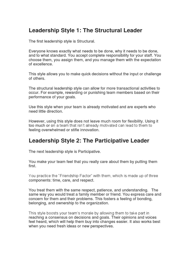 Leadership Style 1: The Structural Leader | PDF | Servant Leadership ...