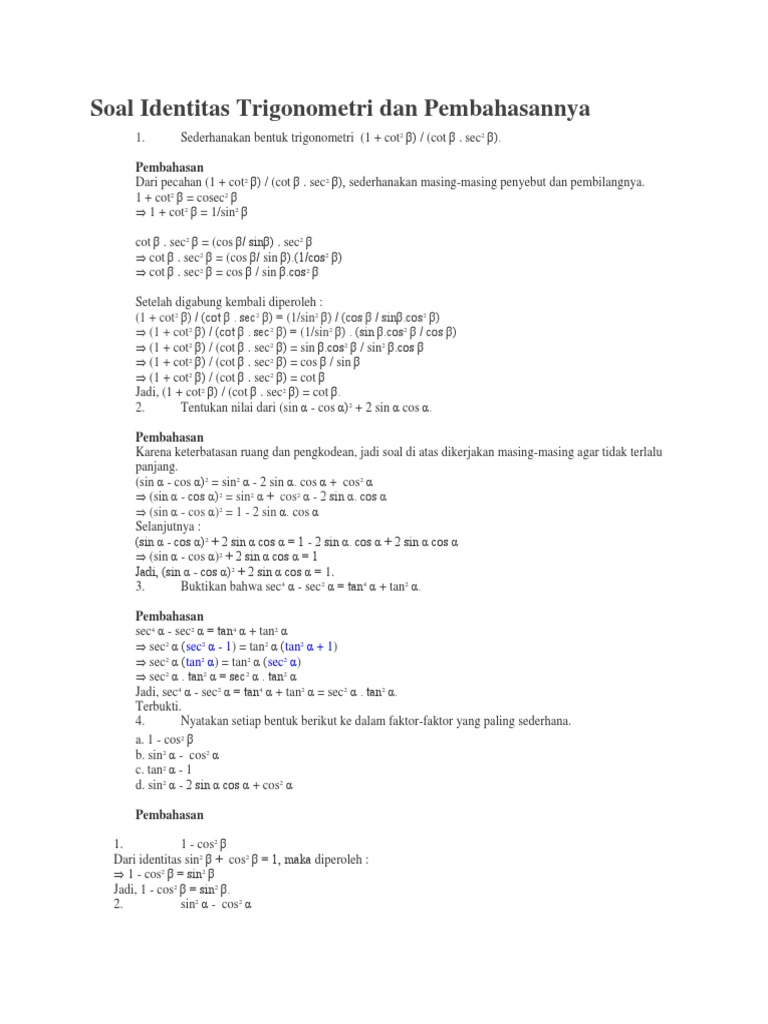 Soal dan Pembahasan Identitas Trigonometri | PDF | Metode & Bahan Ajar