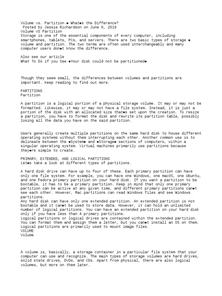 Volume vs. Partition - What's The Difference | PDF | File System | Hard ...