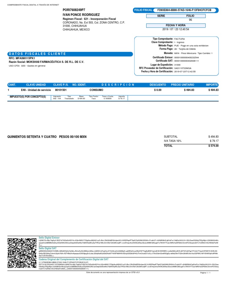 Comprobante fiscal digital a través de internet | PDF | Peso mexicano ...
