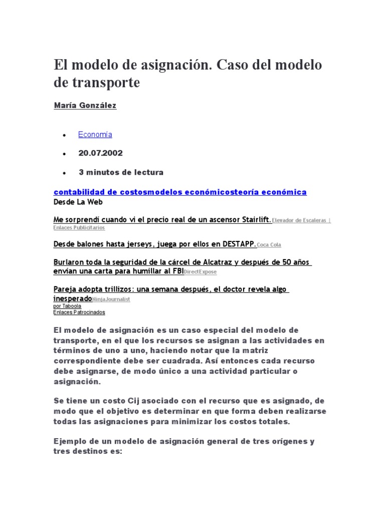 El Modelo de Asignación | PDF | Matriz (Matemáticas) | Algoritmos