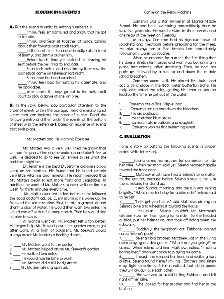 Sequencing Events 2 | PDF