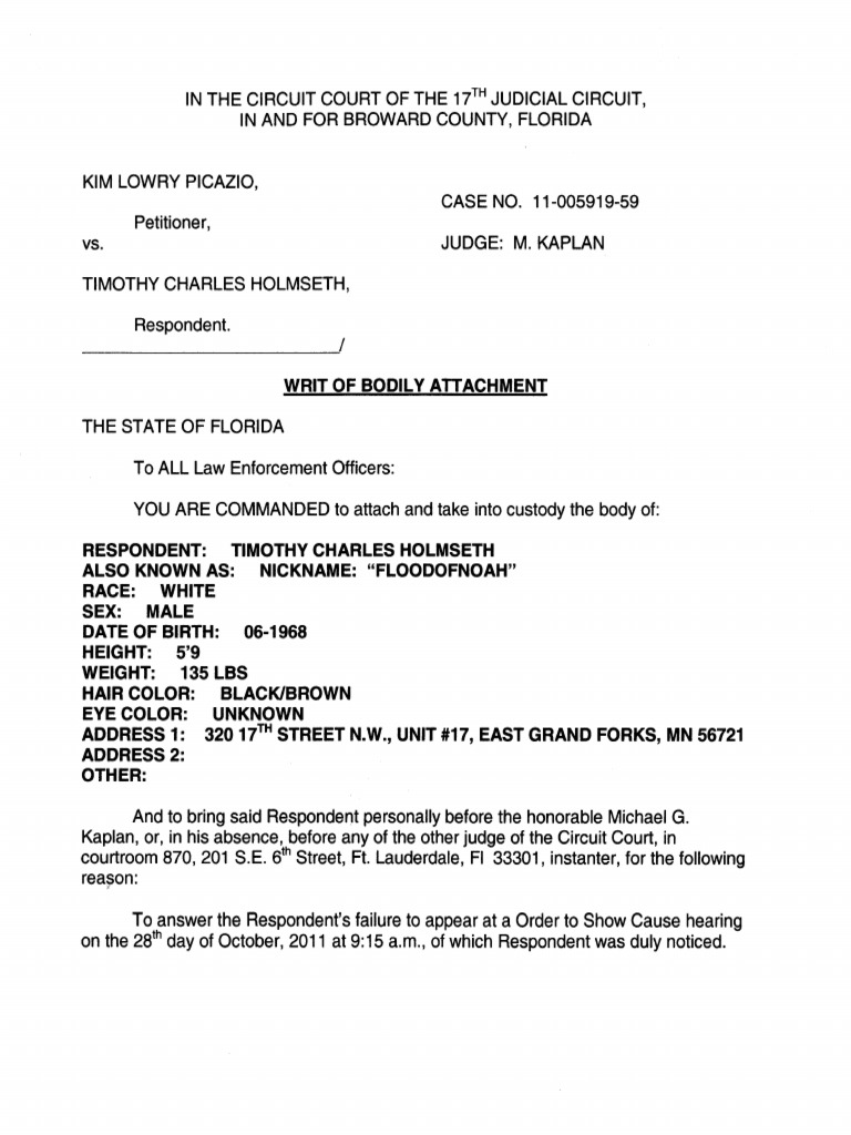 Writ of Bodily Attachment 11 01 2011 | PDF