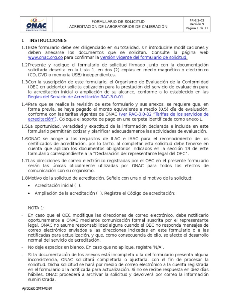 Formulario Onac | PDF | Calibración | Energia electrica