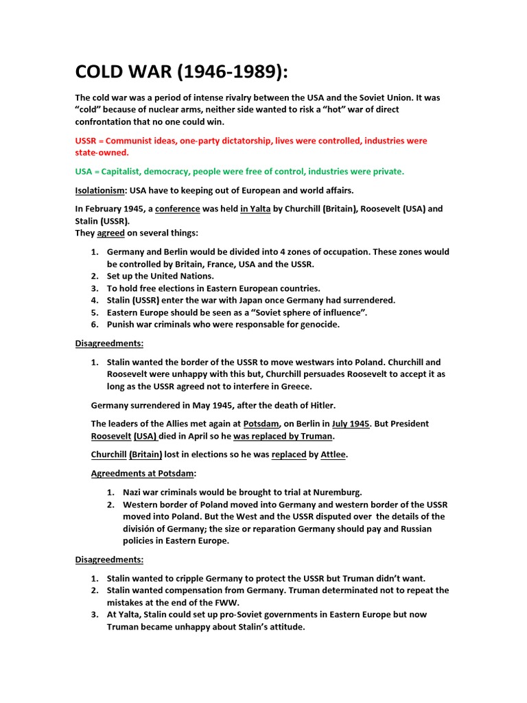 An Overview of the Origins and Key Events of the Cold War Between the ...