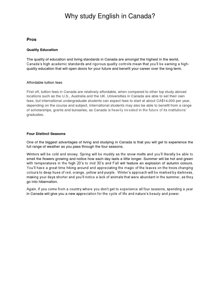 Why Study English in Canada | Download Free PDF | Canada ...