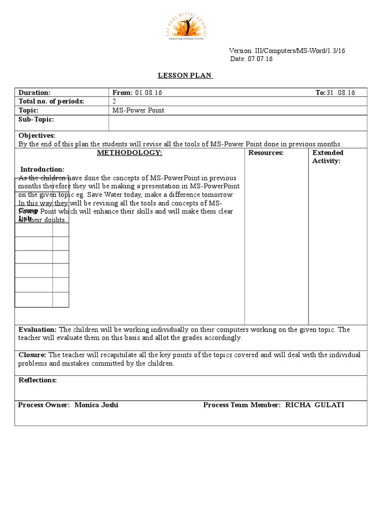 MS-PowerPoint Lesson Plan for Students | PDF