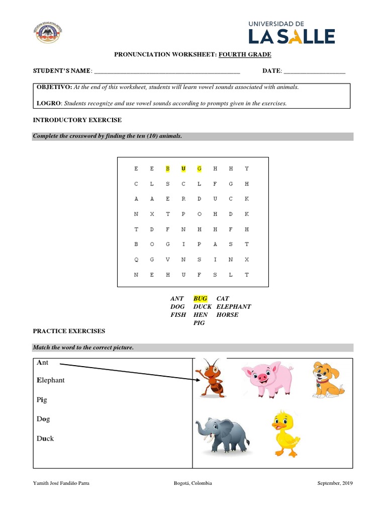 Vowel Sounds and Animals - Worksheet Example | PDF | Educación avanzada ...