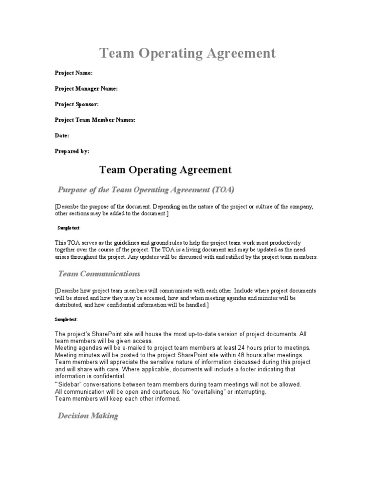 Team Operating Agreement | PDF | Consensus Decision Making | Communication