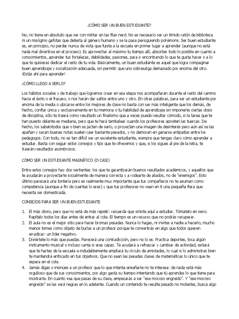 Consejos para ser un buen estudiante | PDF | Aprendizaje
