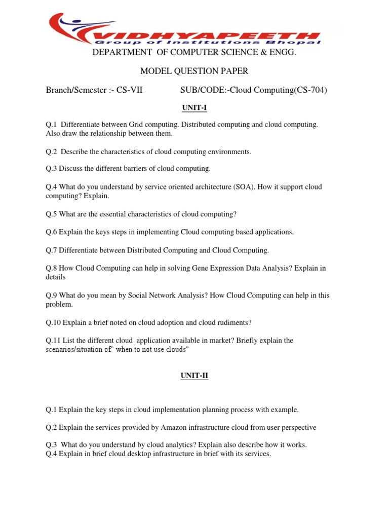Model Paper Cs VII (Cloud Computing cs703) PDF | PDF | Virtualization | Cloud Computing