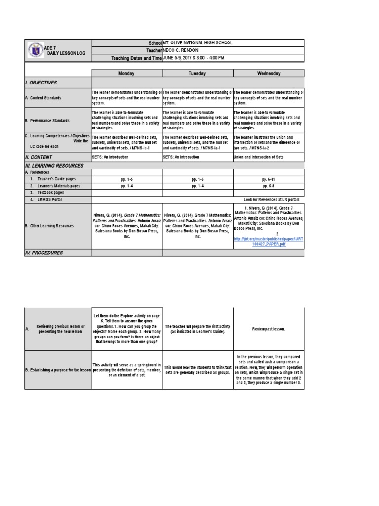 Grade 7 1st Quarter | PDF | Set (Mathematics) | Teachers