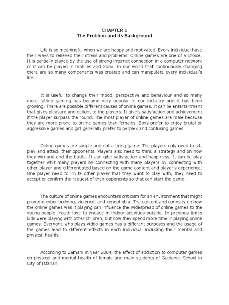 CHAPTER 1 The Problem and Its Background | PDF | Video Games | Behavior