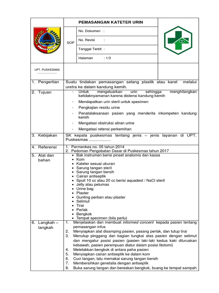 Sop Pemasangan Kateter Urine | PDF