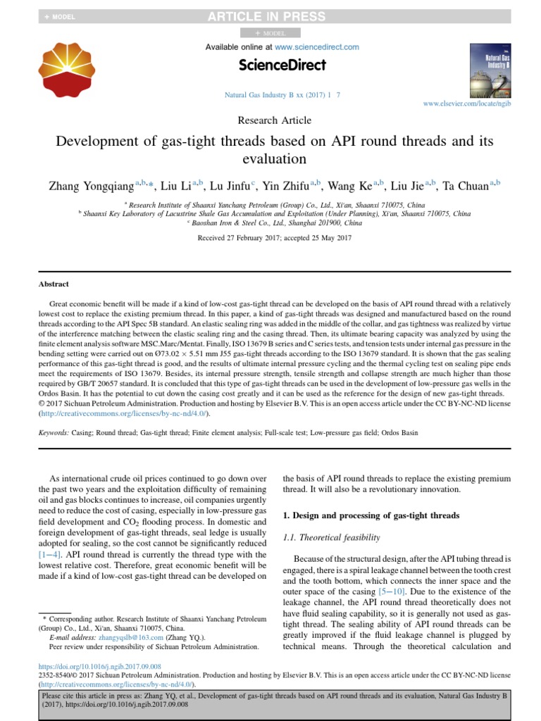 Development of Gas-Tight Threads Based On API Round Threads and Its ...