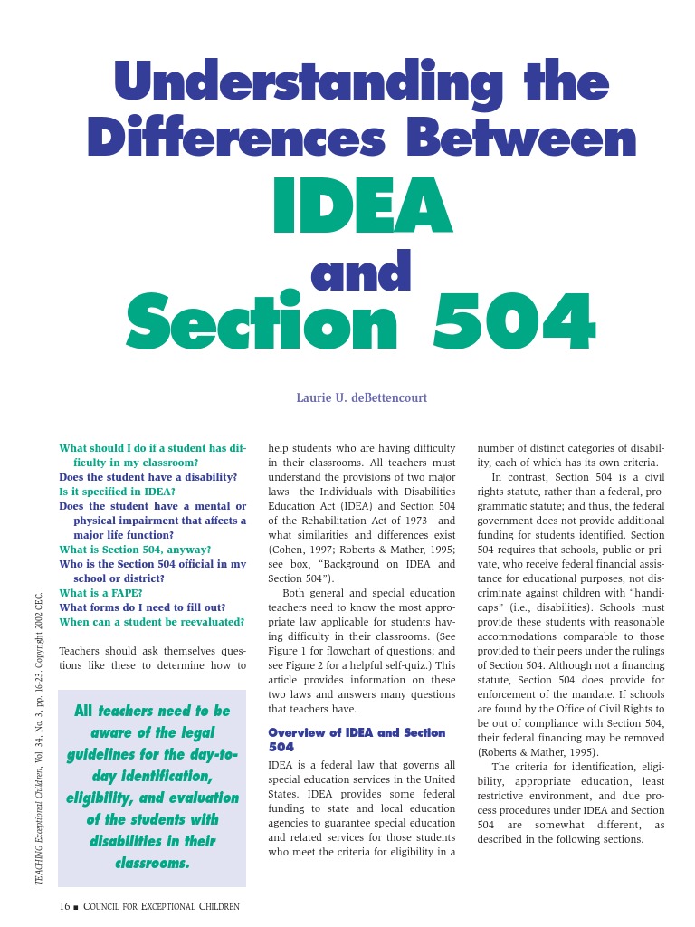 Idea Section 504: Understanding The Differences Between and | Download ...