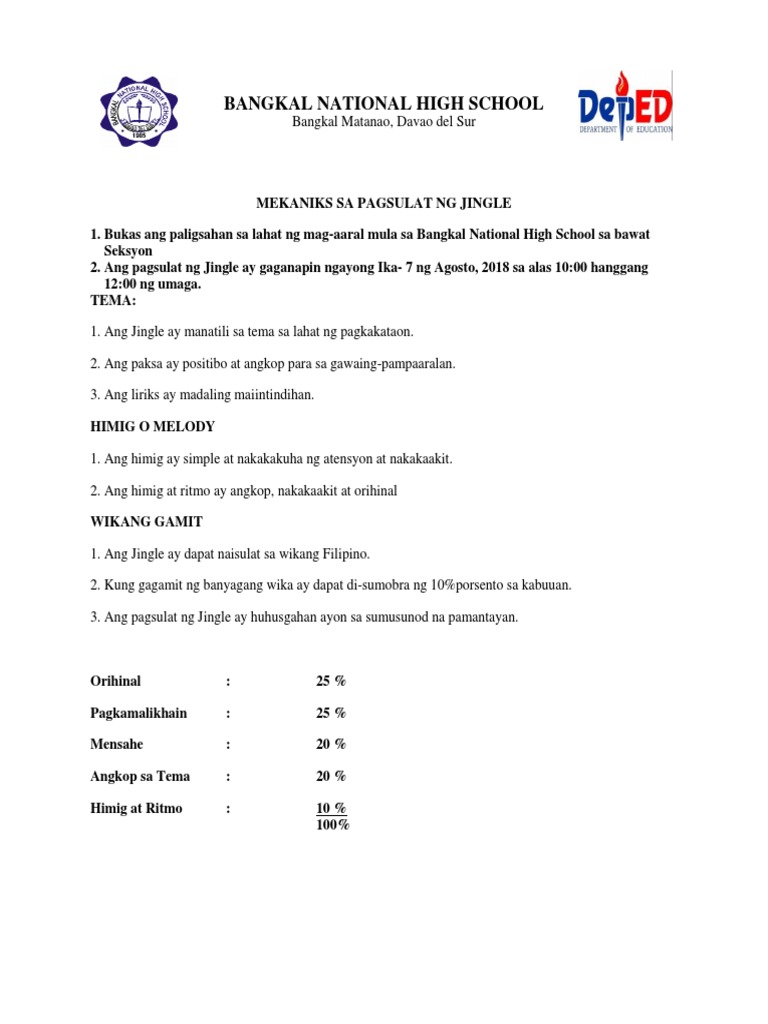 Krayterya Sa Jingle Contest | PDF