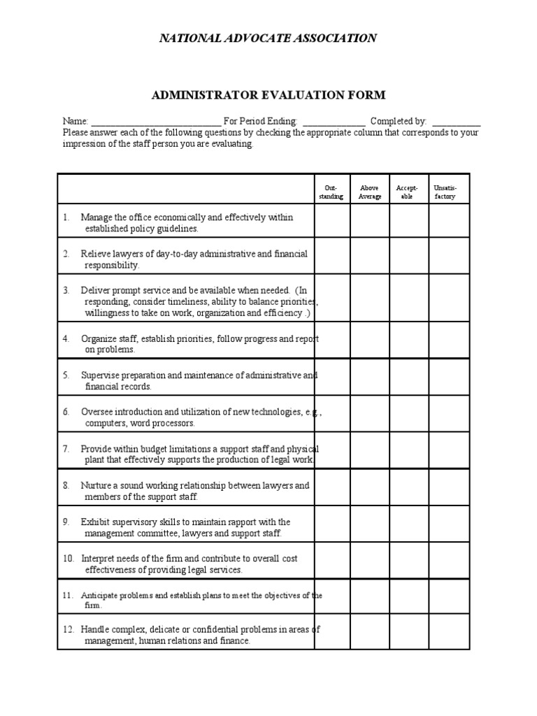 Administrator Evaluation Form Template | PDF
