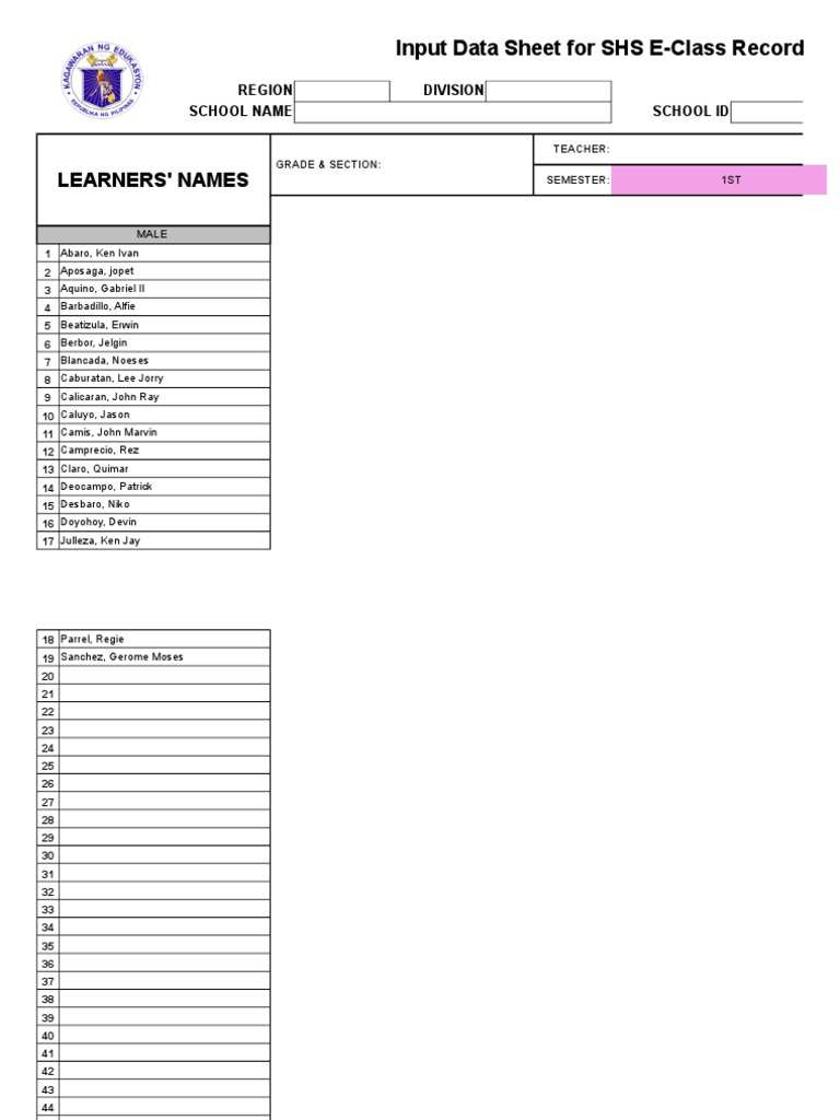 SHS E Class Record Grade 12 | PDF