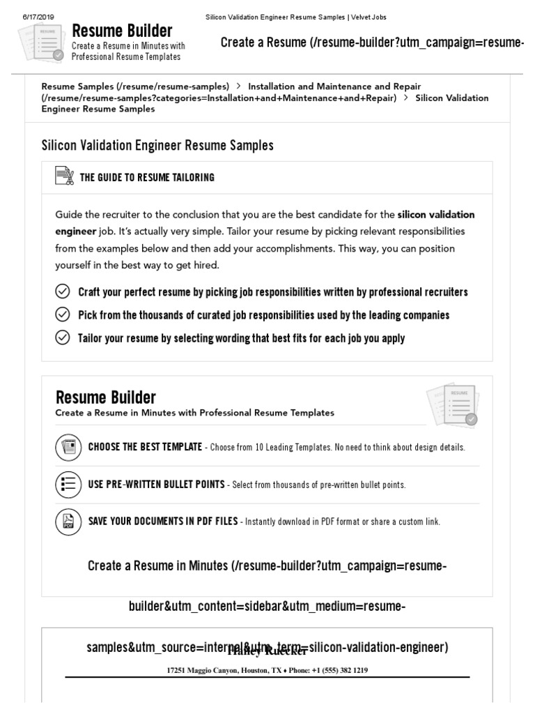 Resume Builder: Silicon Validation Engineer Resume Samples | PDF ...