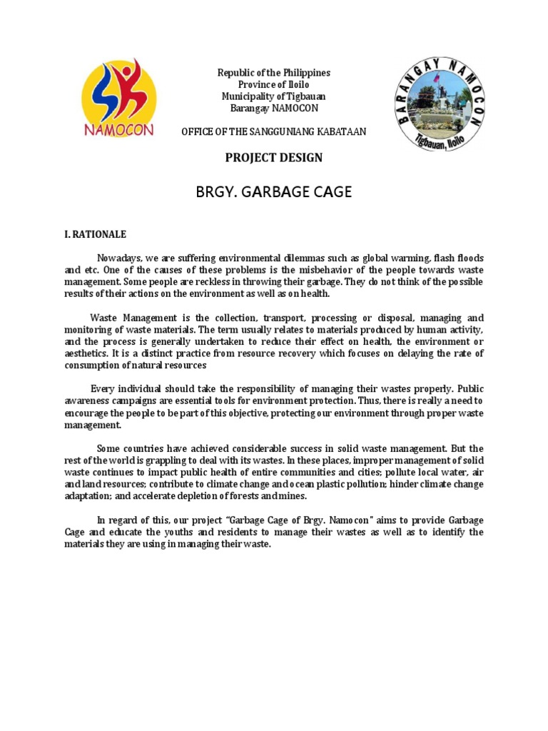 Brgy. Garbage Cage: Project Design | PDF | Waste | Waste Management