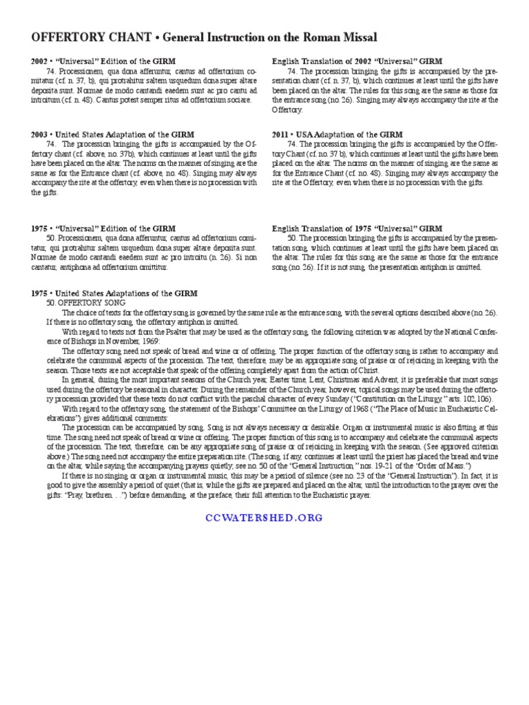 Offertory Chant Guidelines | PDF | Eucharist | Mass (Liturgy)