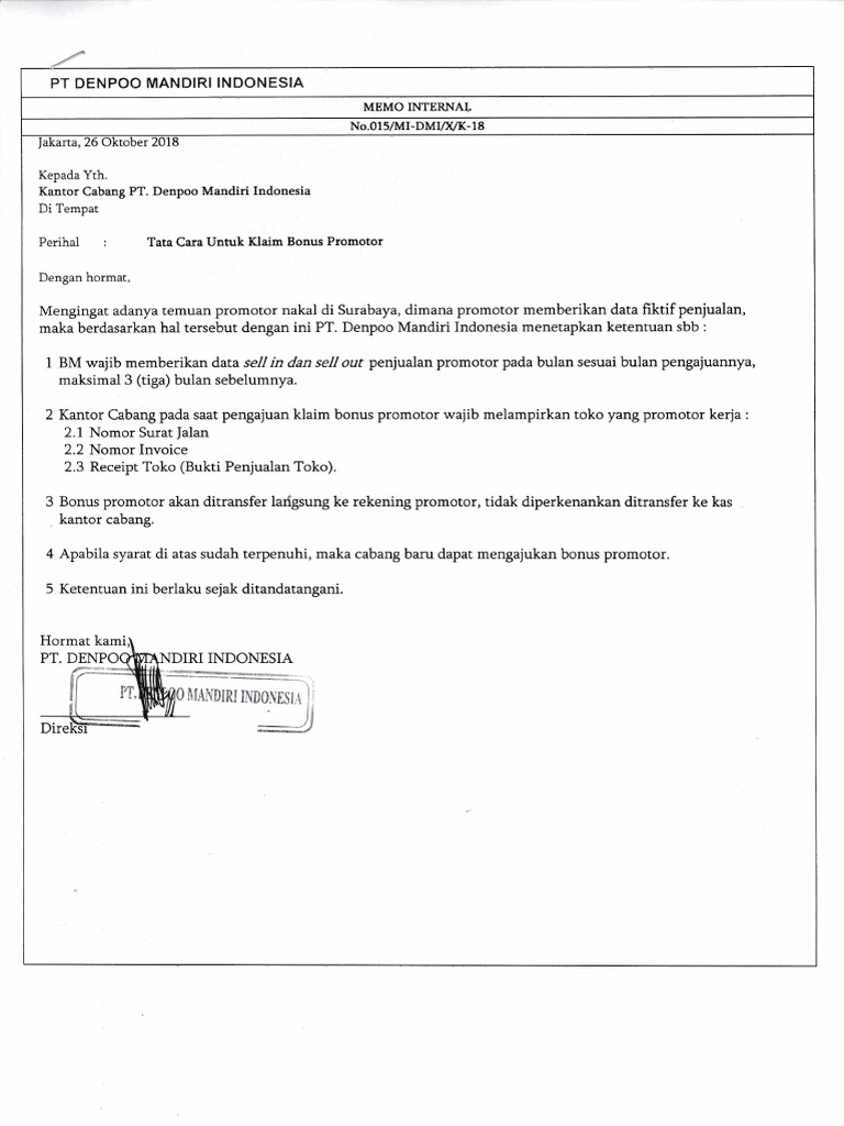 Memo HRD Klaim Bonus | PDF