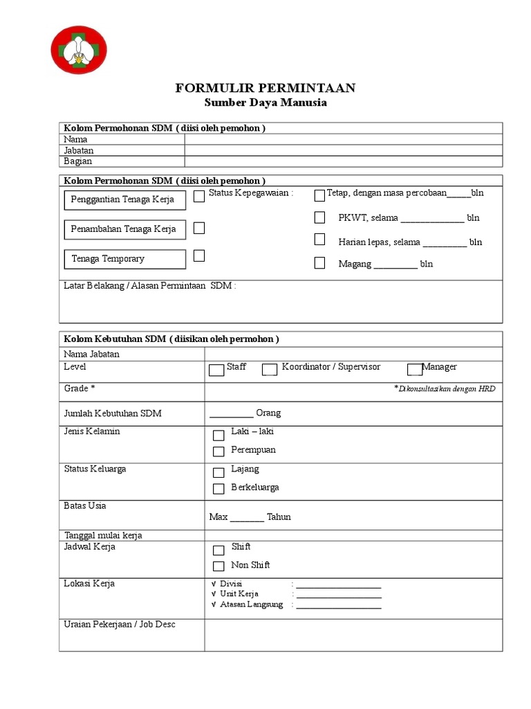 FORMULIR PERMINTAAN Karyawan | PDF
