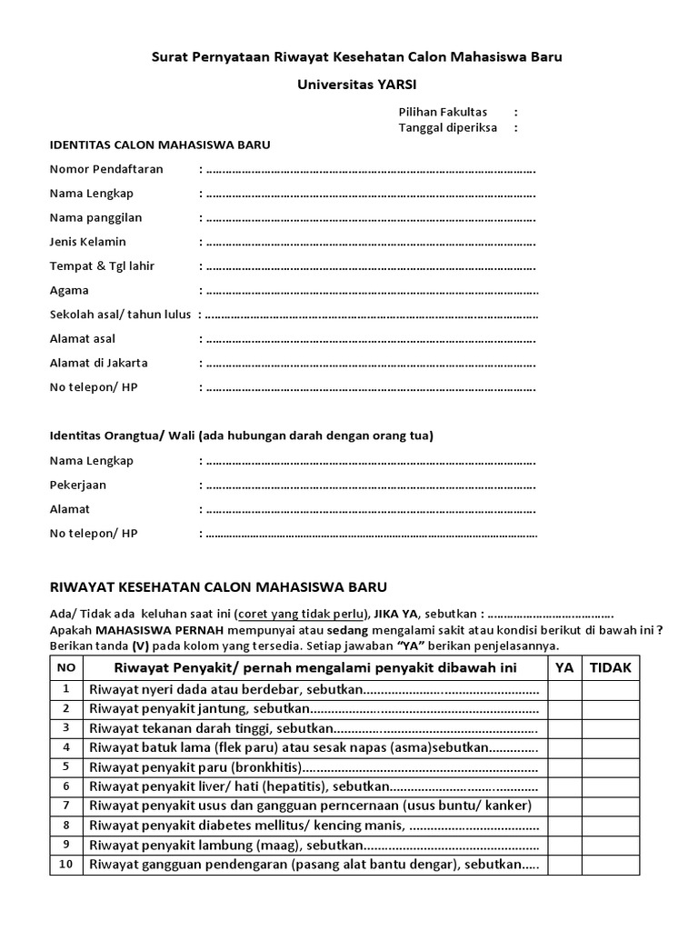 Formulir Pernyataan Kesehatan PDF | PDF