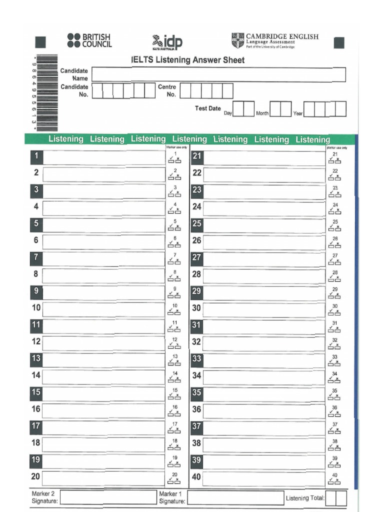 IELTS Listening Answer Sheet PDF | PDF
