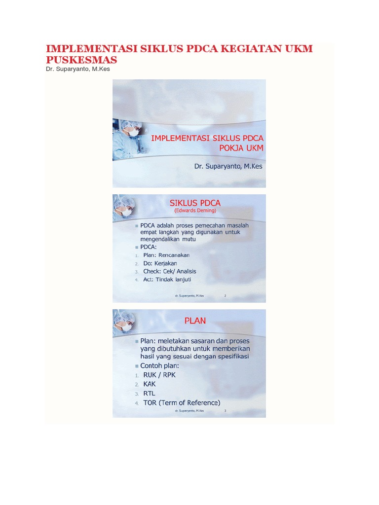 Contoh Presentasi Implementasi Siklus Pdca Kegiatan Ukm Puskesmas | PDF