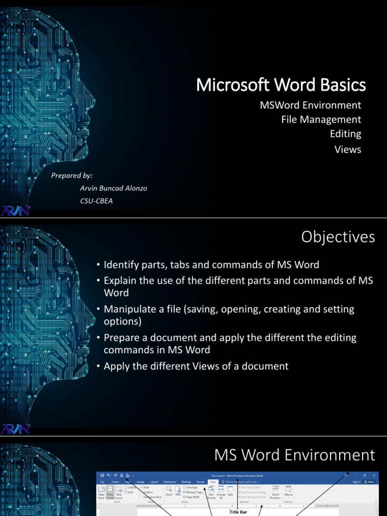 Microsoft Word Basics: Msword Environment File Management Editing Views | Download Free PDF ...