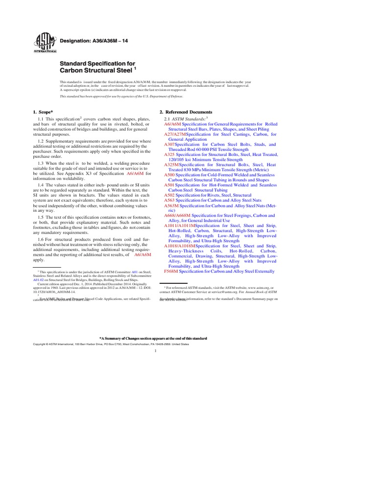 Astm A36 A36m 14 PDF | PDF | Structural Steel | Steel