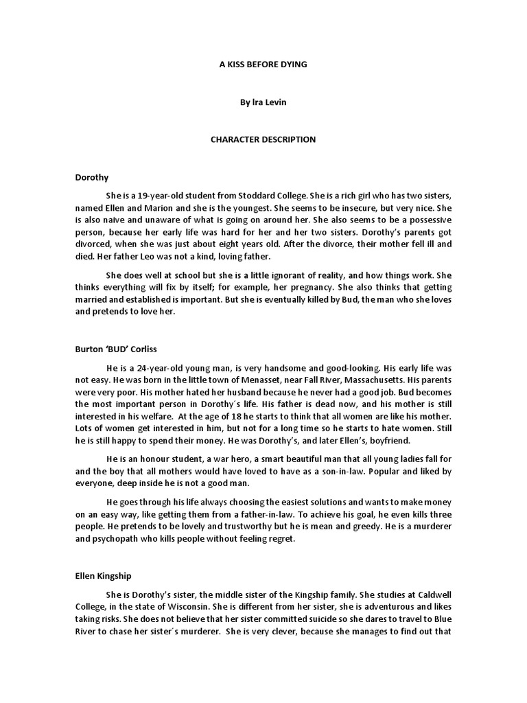 Characters in "A Kiss Before Dying" | PDF