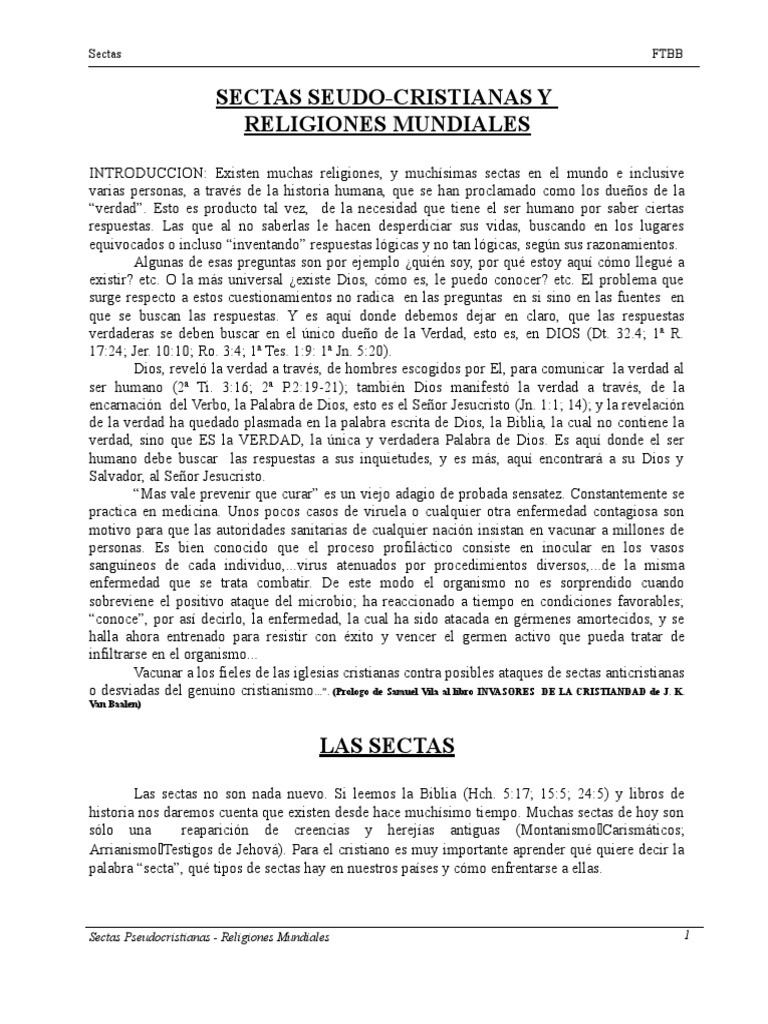 Sectas | PDF | Iglesia Adventista del Séptimo Día | Libro de Mormón