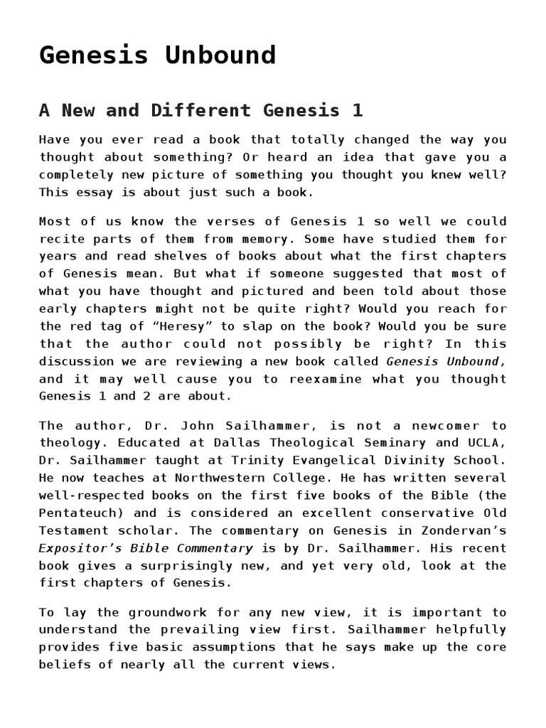 Genesis Unbound, Genesis 1 | PDF | Genesis Creation Narrative | Book Of Genesis