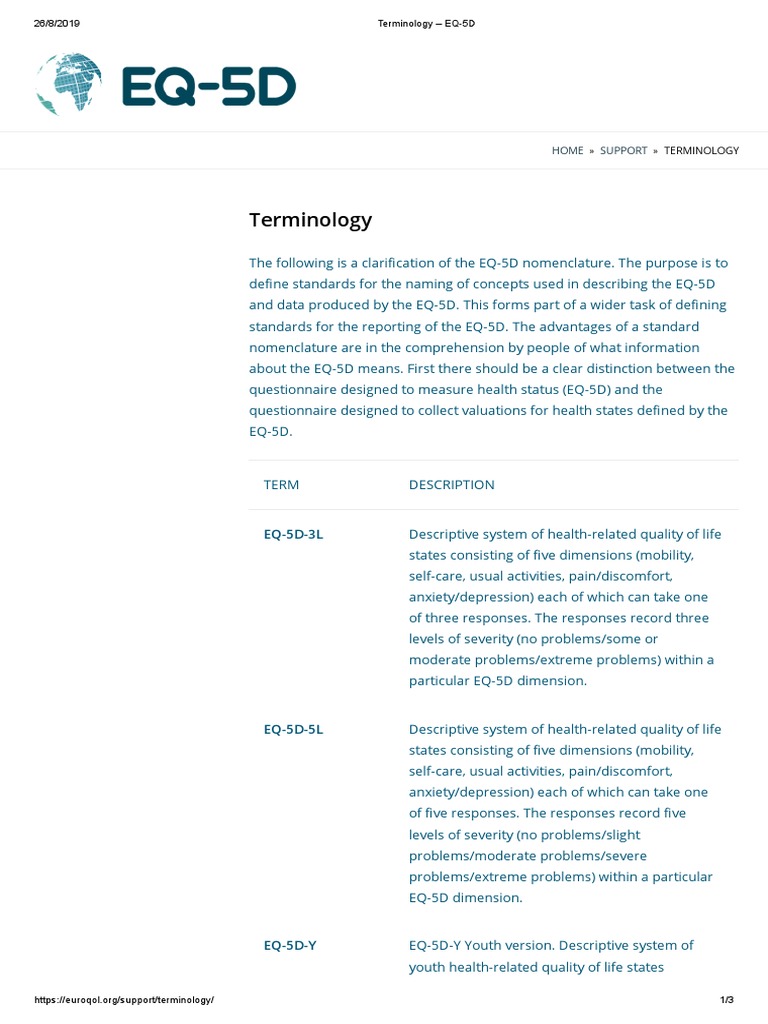 Terminologi EQ-5D | PDF | Quality Of Life | Psychological Concepts
