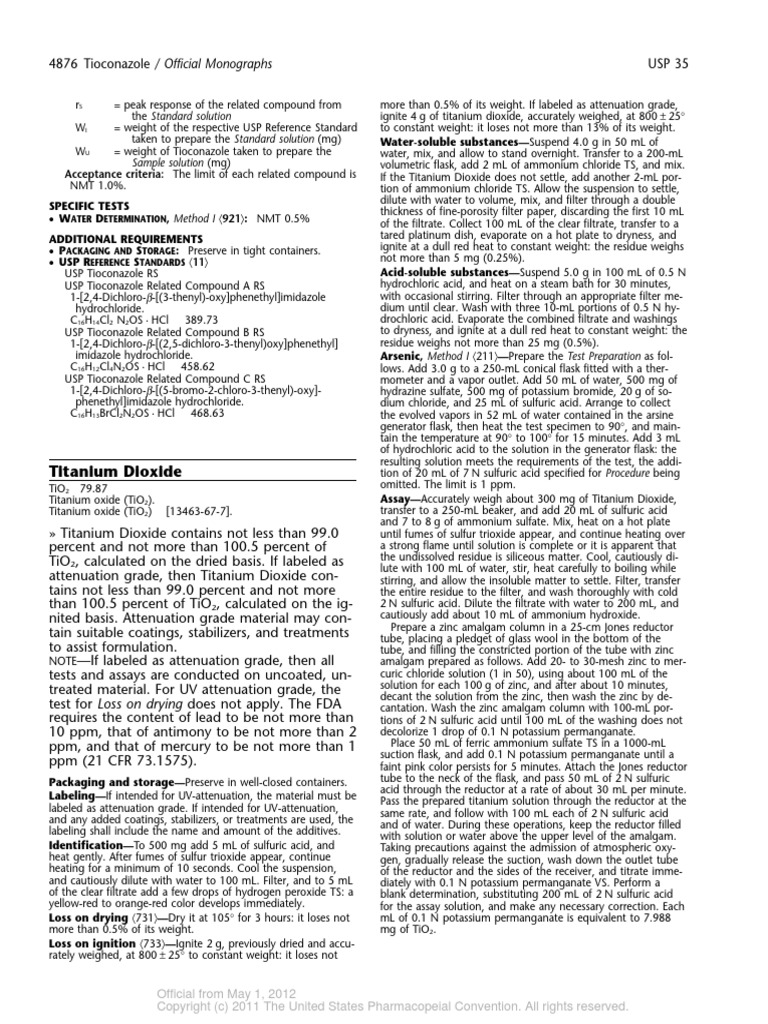 Titanium Dioxide: 4876 Tioconazole / Official Monographs USP 35 | PDF ...