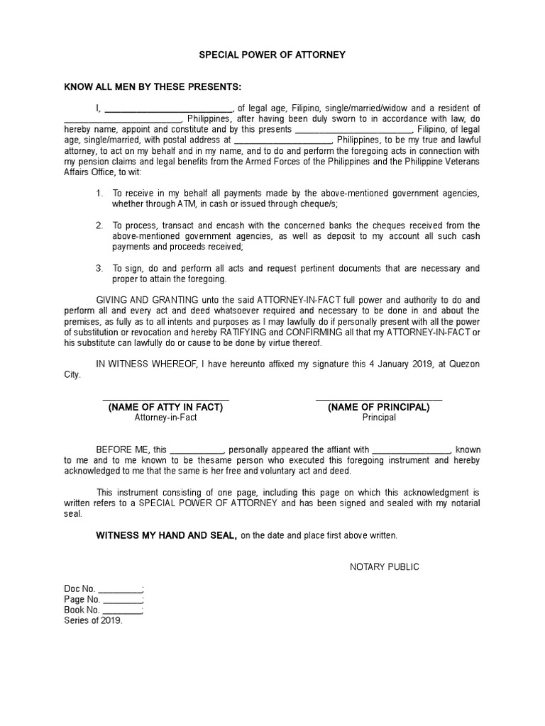 SPA Legal Benefits Template | PDF | Power Of Attorney | Virtue