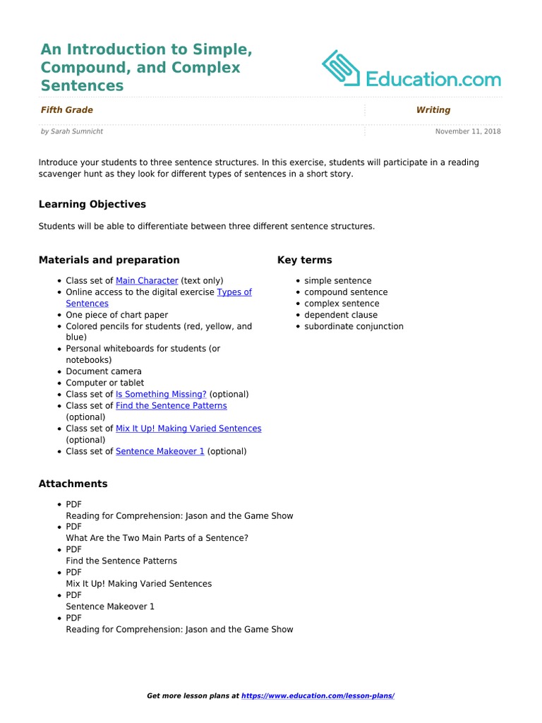 An Introduction To Simple Compound and Complex Sentences | PDF | Clause ...