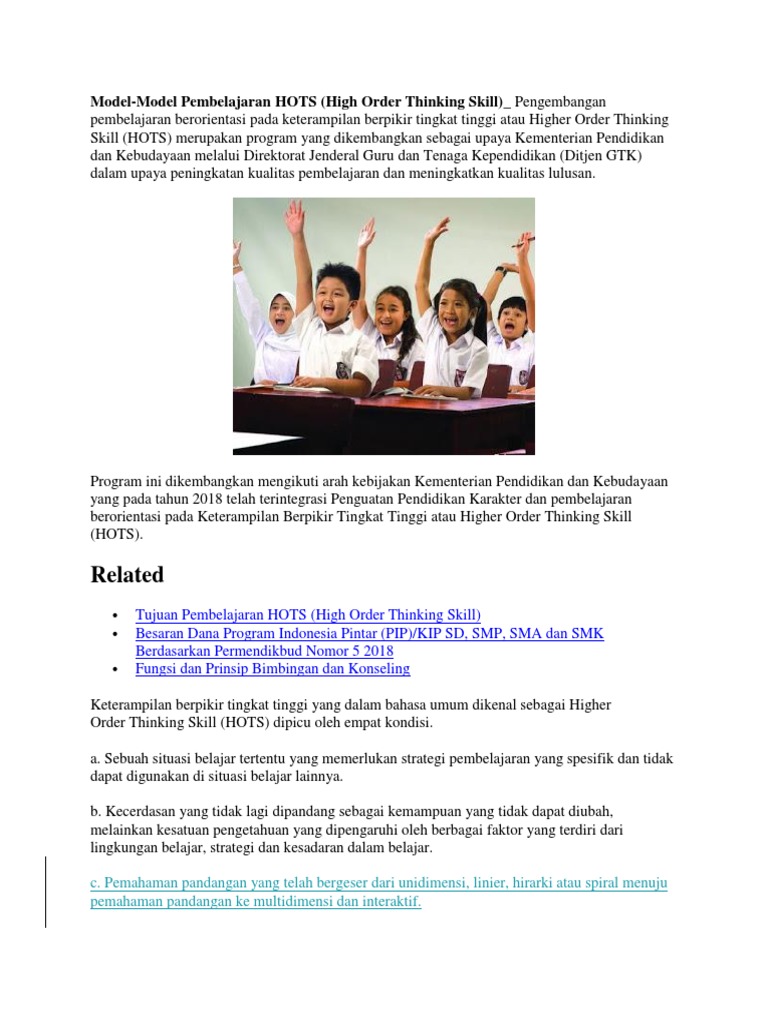 Model Pembelajaran HOTS di Sekolah Dasar | PDF | Seni
