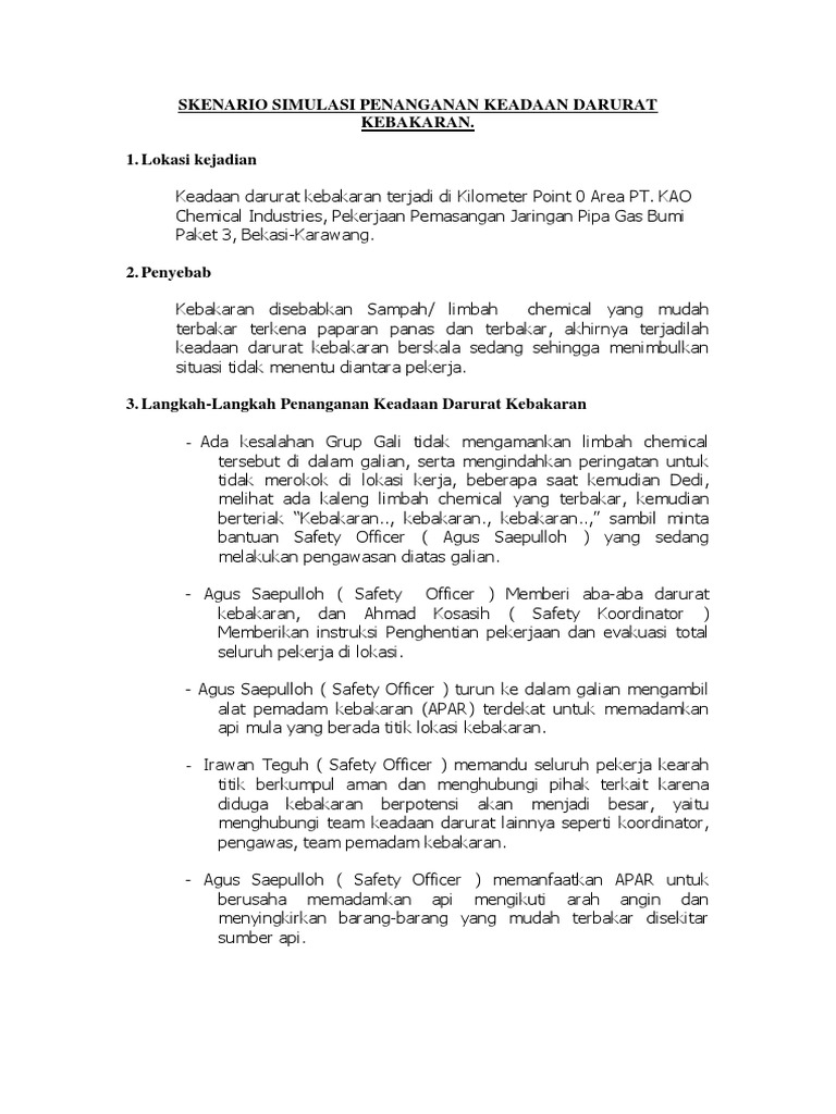 Skenario Simulasi Penanganan Keadaan Darurat Kebakaran Paket 3 Pdf