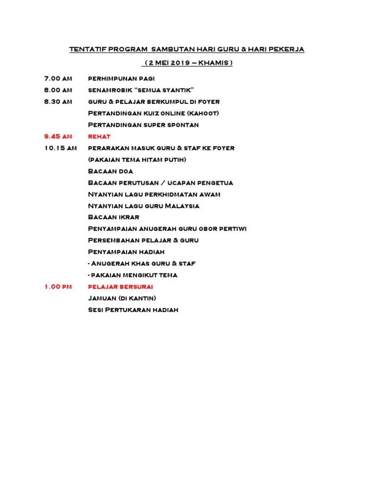 Tentatif Program Sambutan Hari Guru | PDF