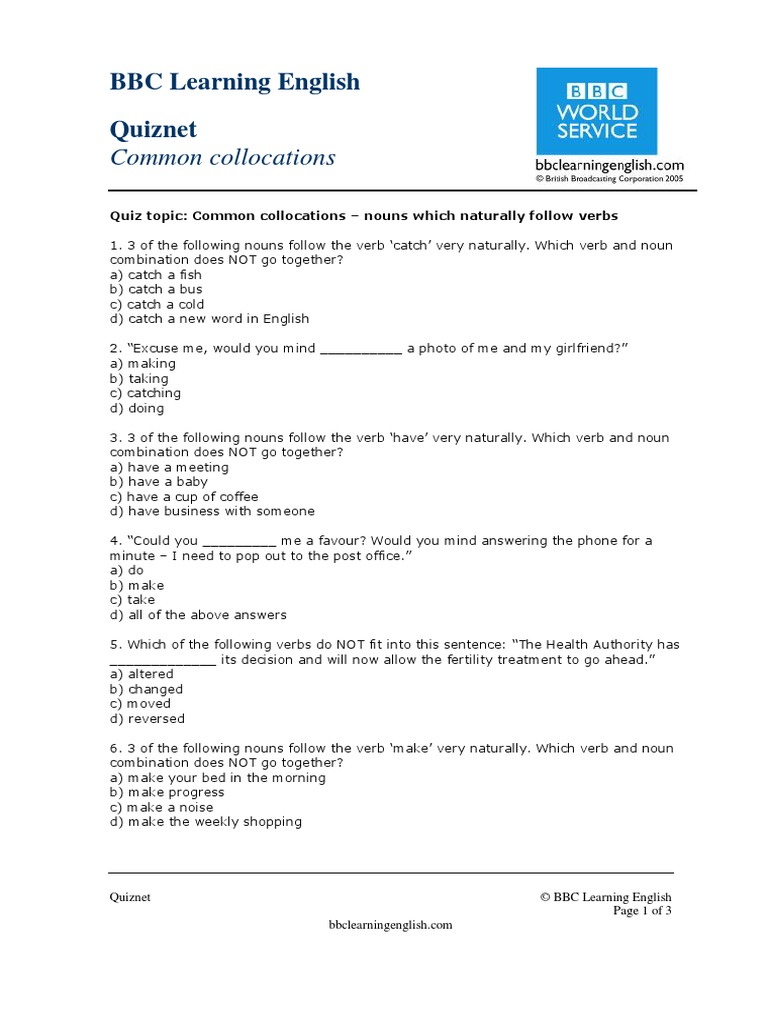 Common Collocations: BBC Learning English Quiznet | PDF