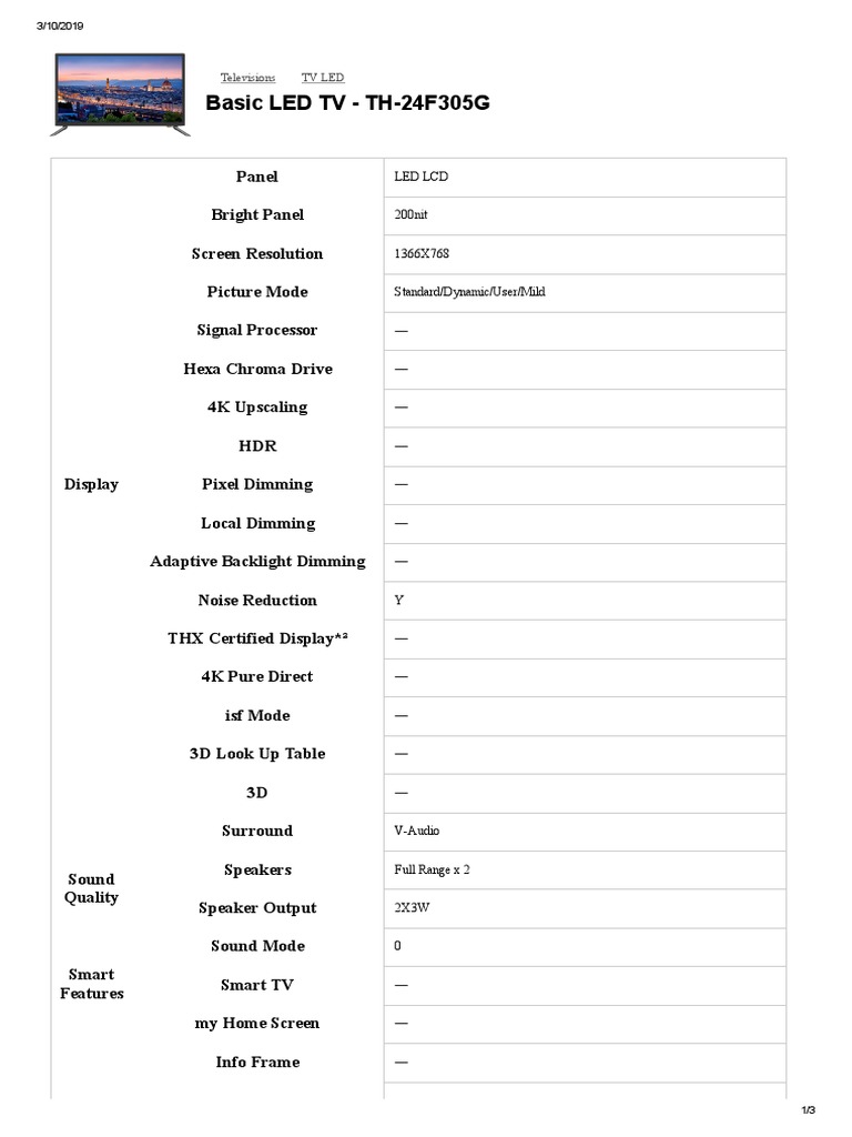Basic LED TV TH 24F305G | PDF | Television | Video